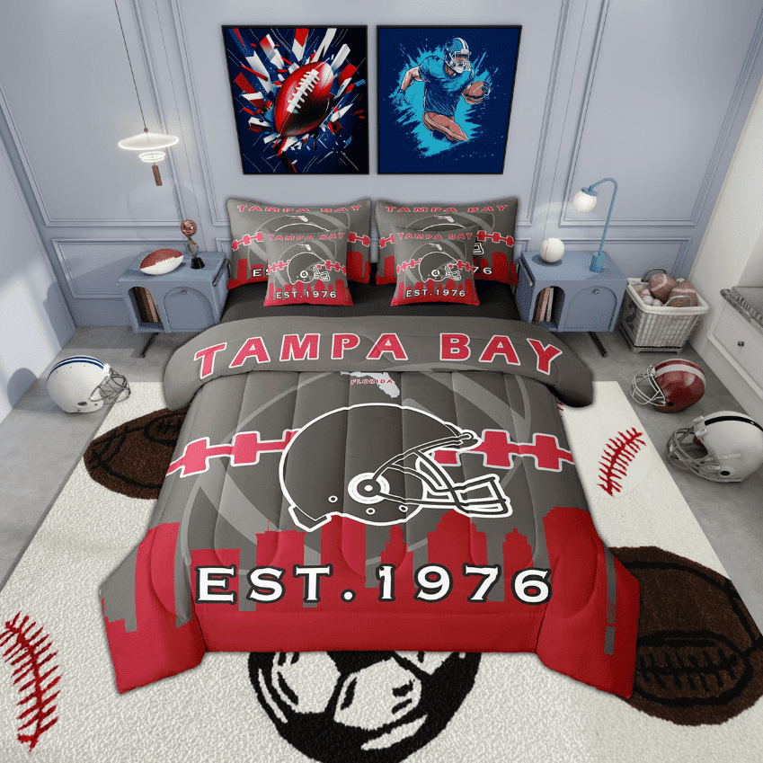 7 Pcs Comforter Set Queen Size,Football Fans Bed in a Bag with Flat ...