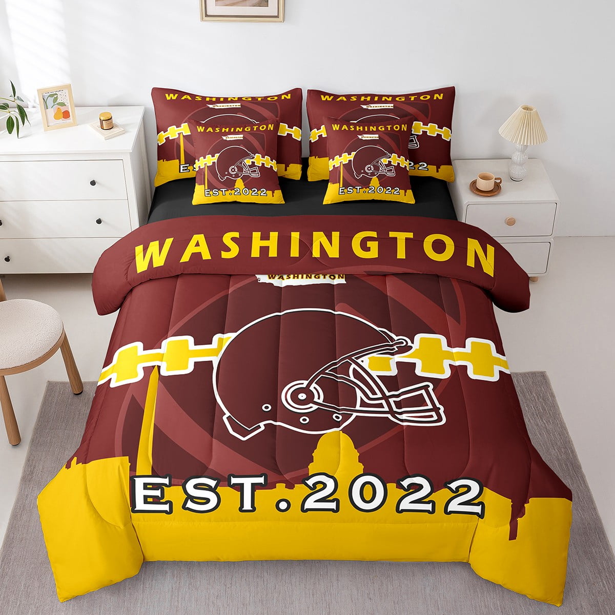 7 Pcs Comforter Set Queen Size,Football Fans Bed in a Bag with Flat ...