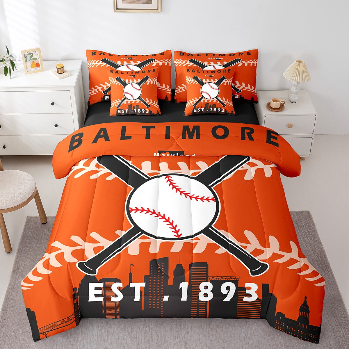 7 Pcs Comforter Set Twin Size,Baseball Fans Bed in a Bag with Flat ...