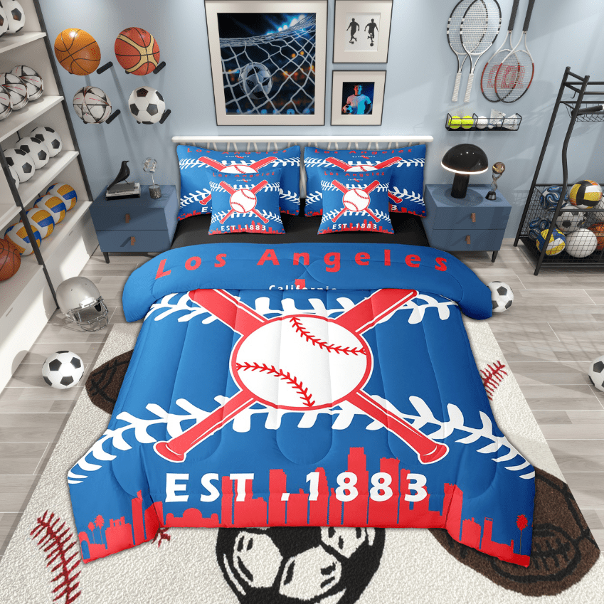 7 Pcs Comforter Set Twin Size,Baseball Player Bed in a Bag with Flat ...