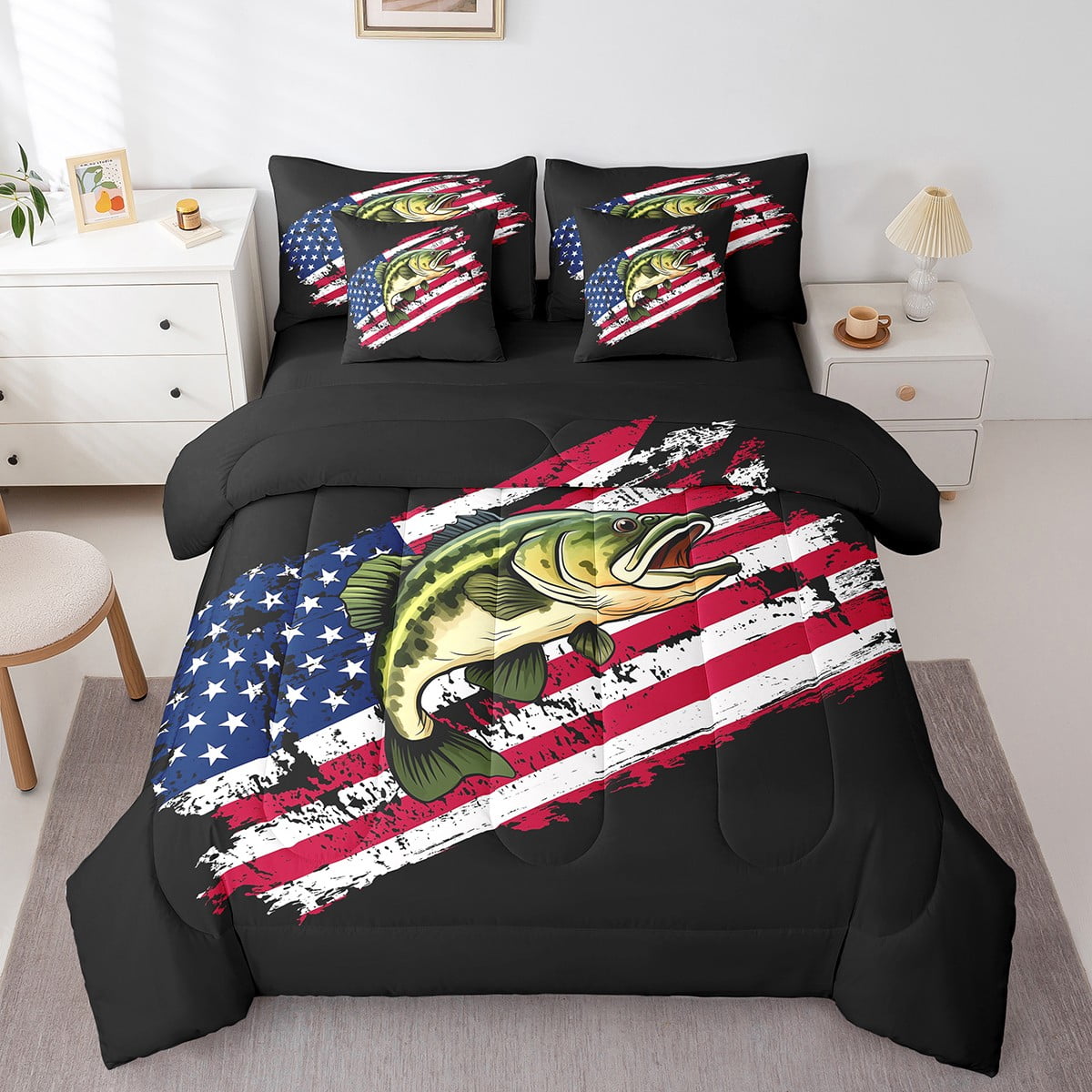YST 7 Pcs Comforter Set Twin Size, Bass Big Pike Fish Bed In A Bag With ...