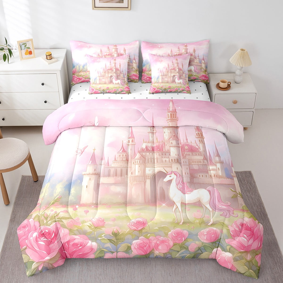 YST 7 Pcs Comforter Set Twin,Unicorn Bed in a Bag with Flat Sheet and ...