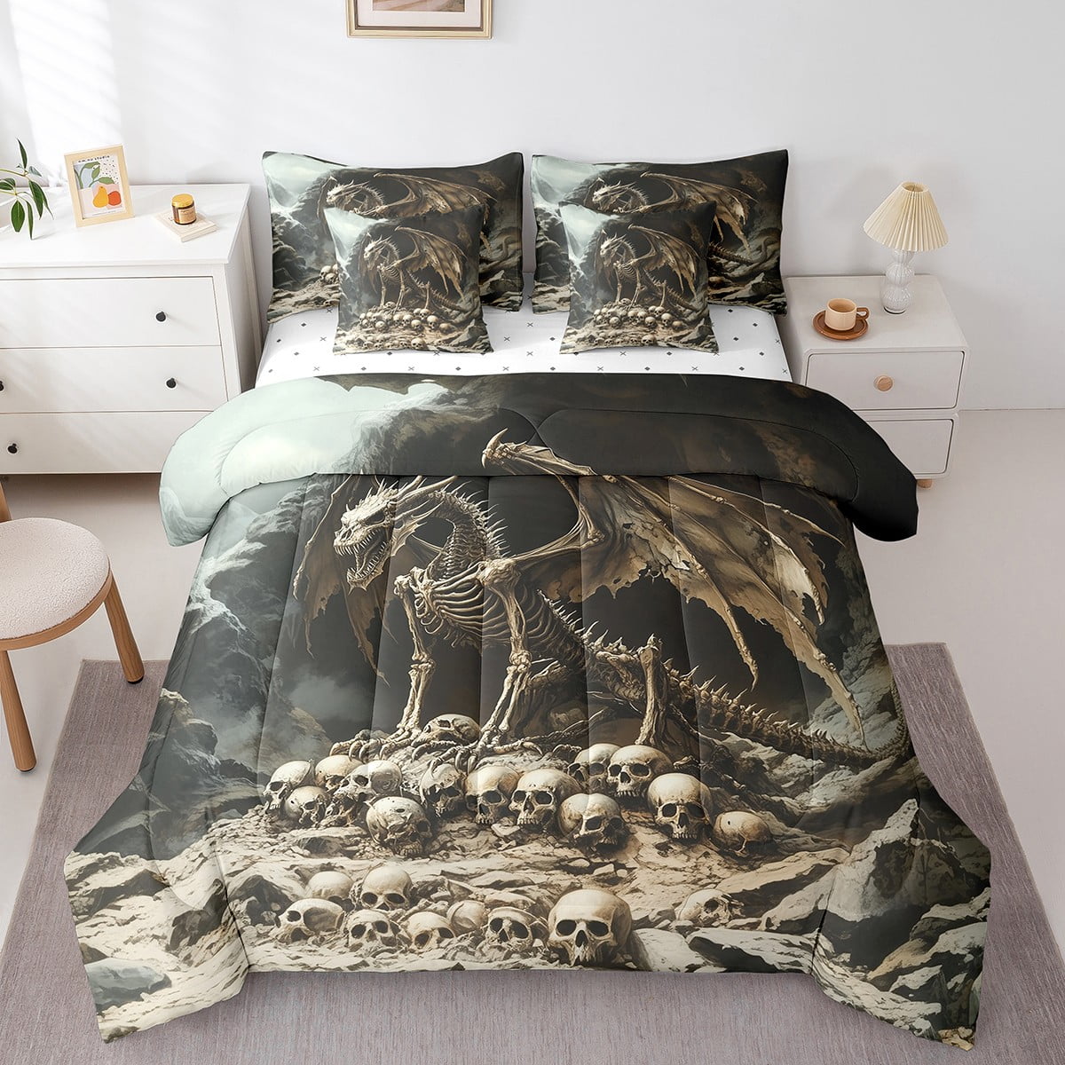 YST 7 Pcs Dragon Bird Animal Comforter Set Full Size,Gothic Skull ...