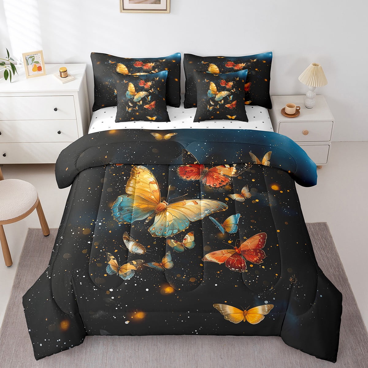 7 Pcs Gradient Butterfly Comforter Set Twin Dreamy Butterflies Bedding ...