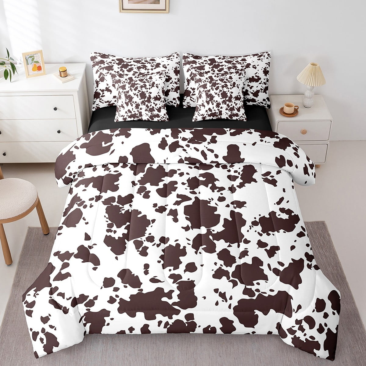 7 Pcs Highland Milk Cow Bed in a Bag Twin Comforter Set,Kids Cartoon Brown Cow Print Brown Sheet ...
