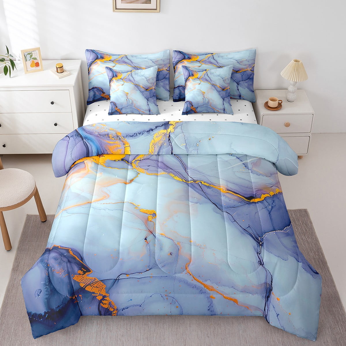YST 7 Pcs Marble Comforter Set Twin Size, Stone Pattern Fluid Bed In A ...