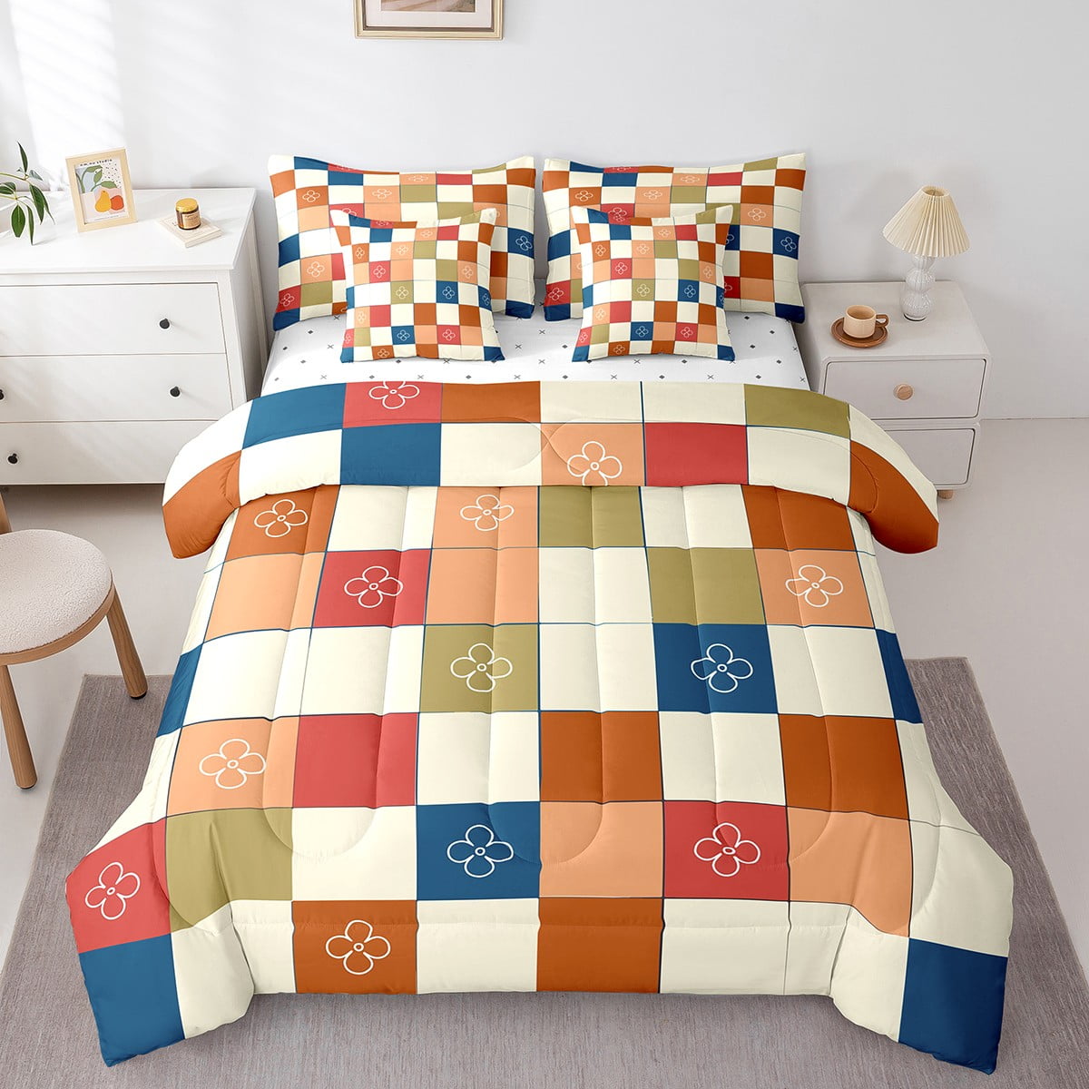 7 Pcs Plack Check Comforter Set Queen Size,Funky Party Bed in a Bag ...