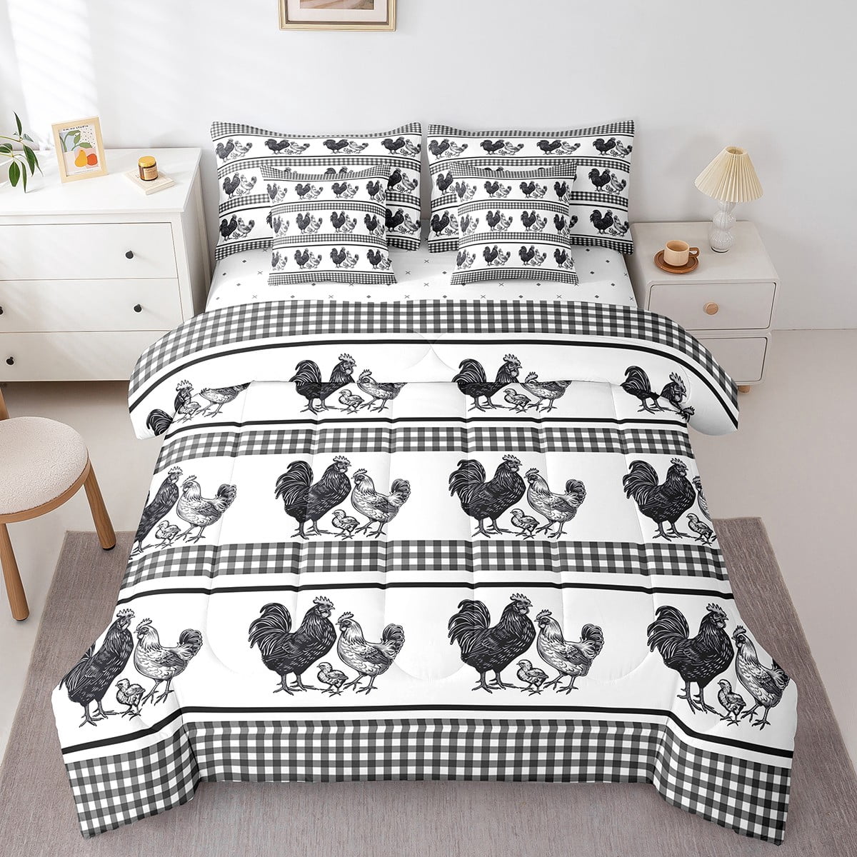 7 Pcs Rooster Comforter Set Full Size,Farmhouse Animal Bed in a Bag ...