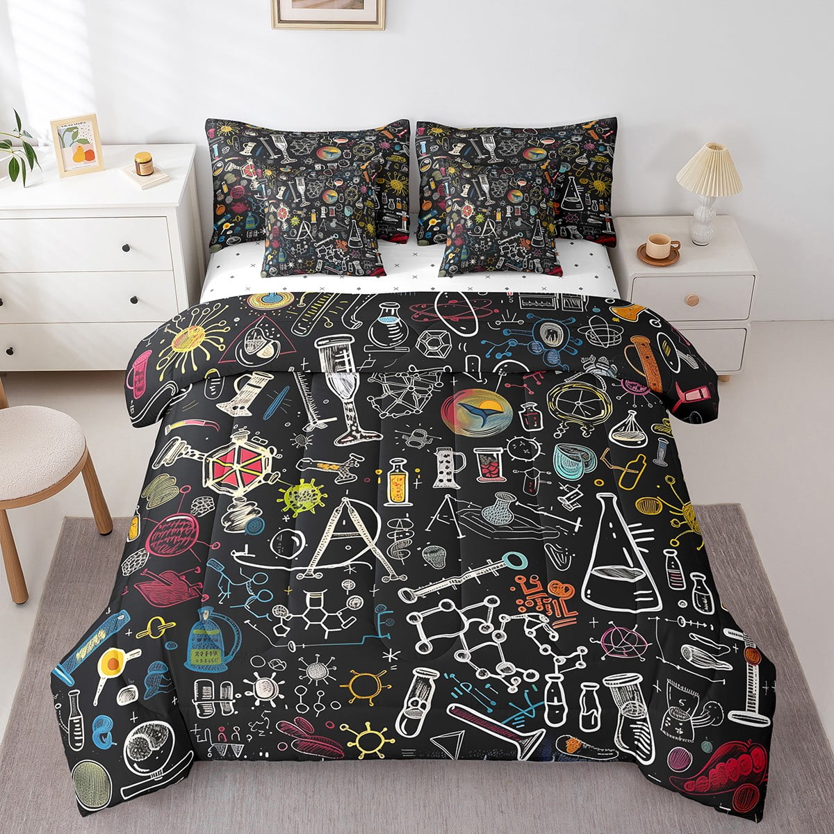 YST 7 Pcs Science Kids Bedding Set For Teens, Queen Size Fun Chemistry ...