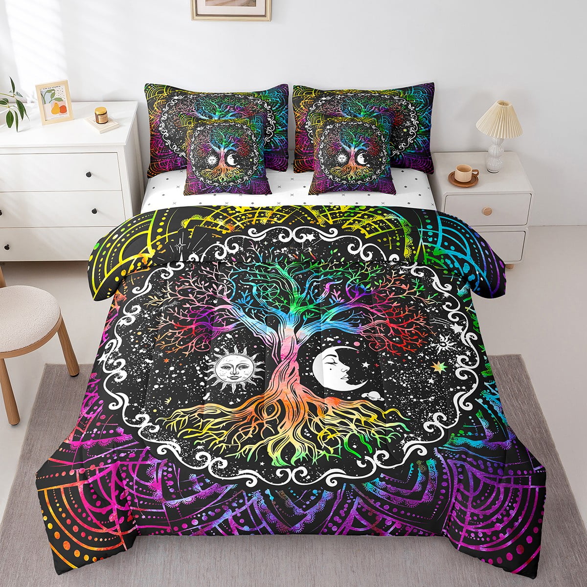 7 Pcs Tree of Life Comforter Set Twin Size,Sun and Moon Bed in a Bag ...
