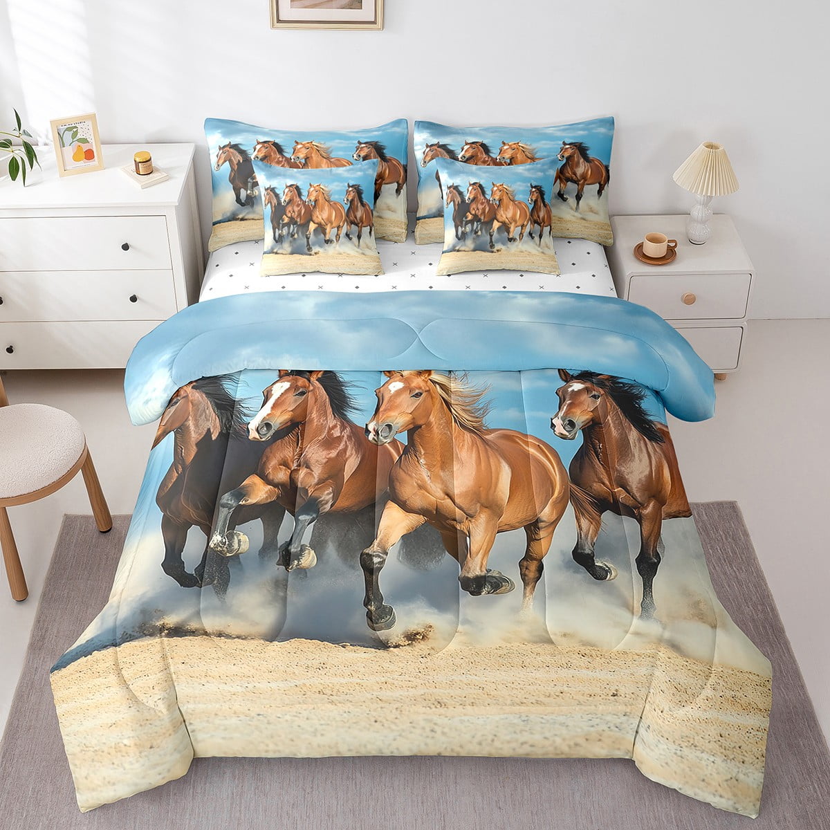 7 Piece 3D Horse Bed In A Bag Queen for Women Men Adults Galloping ...
