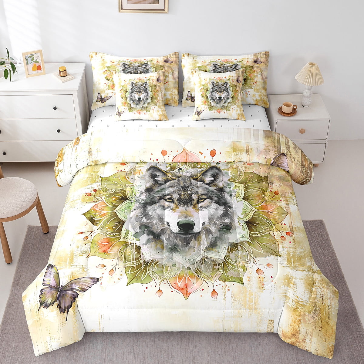 7-Piece 3D Wolf Bedding Full Size Jungle Animal Comforter Set,Boho ...