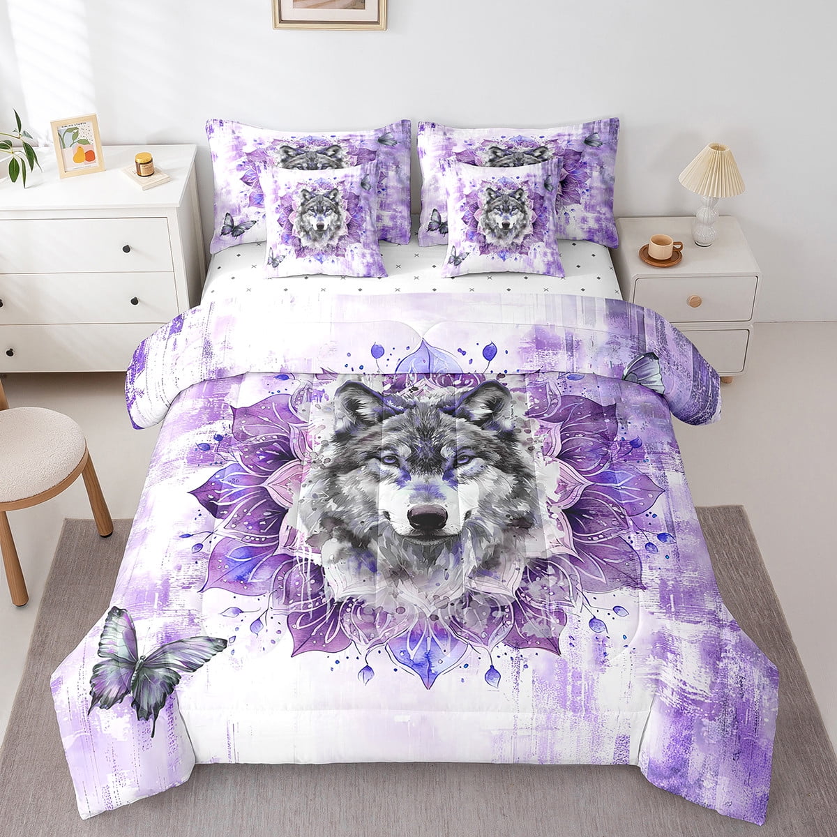 7-Piece 3D Wolf Bedding Full Size Jungle Animal Comforter Set,Boho ...