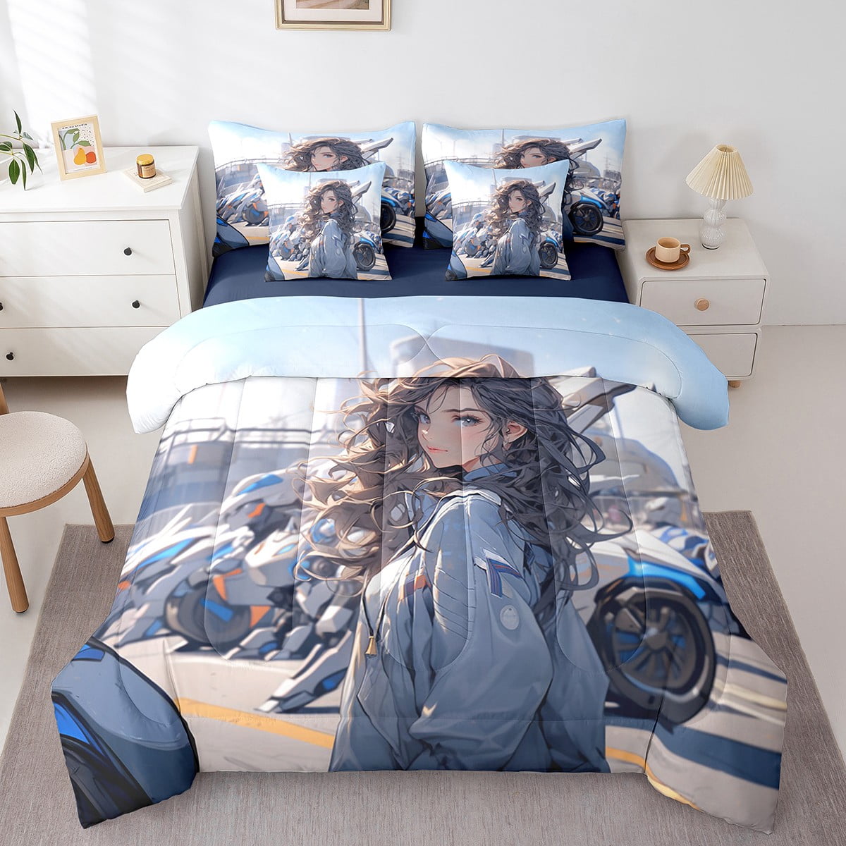 7 Piece Anime Comforter Set King Size, Japanese Style Bed In A Bag ...