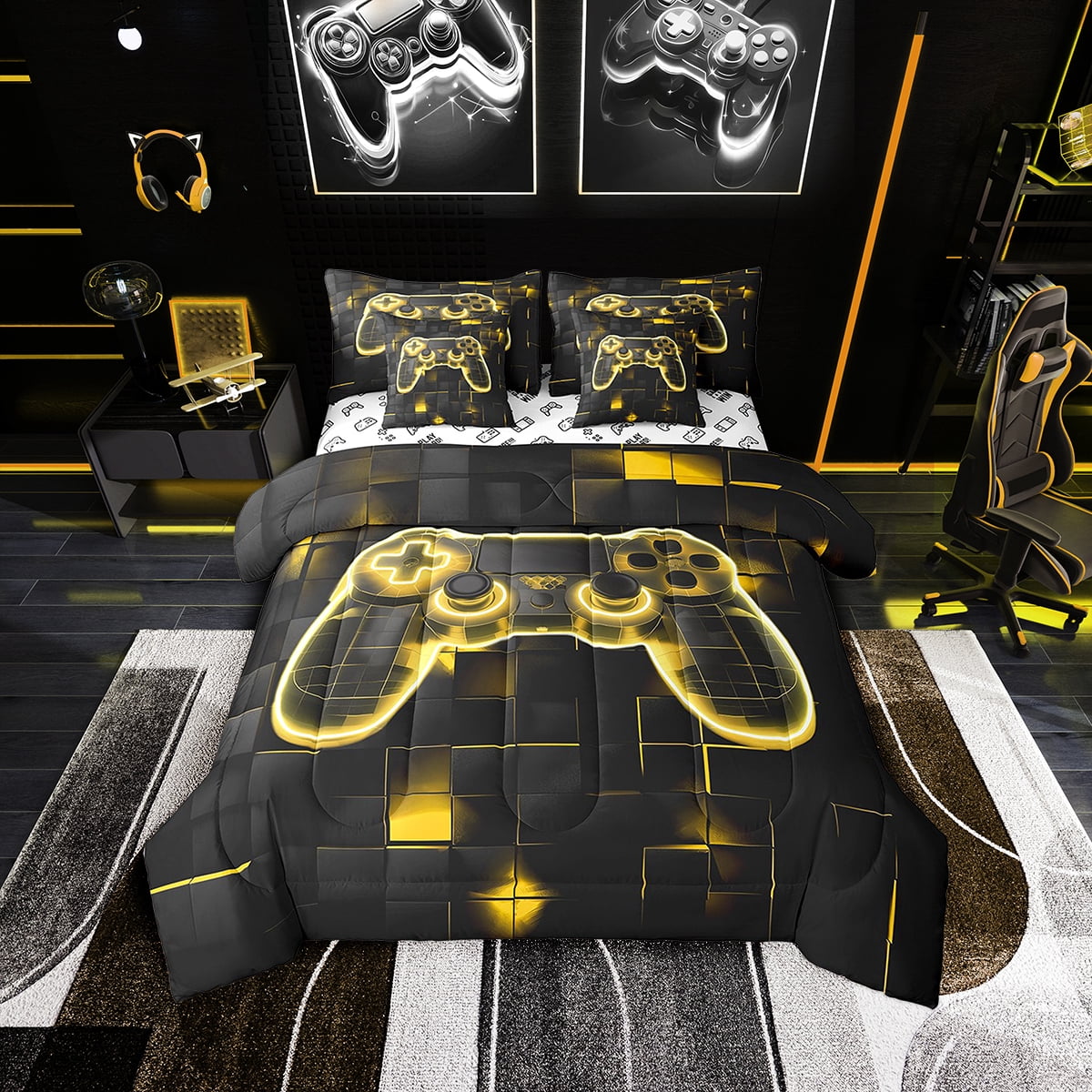 Erosebridal 7 Piece Bed in A Bag Queen Bedding Sets,Neon 3D Gaming ...