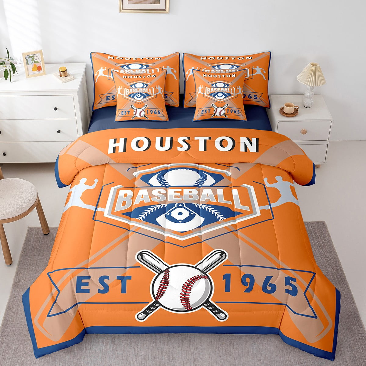 7 Piece Bed in a Bag Queen Size Comforter Set Baseball Bedding Set ...