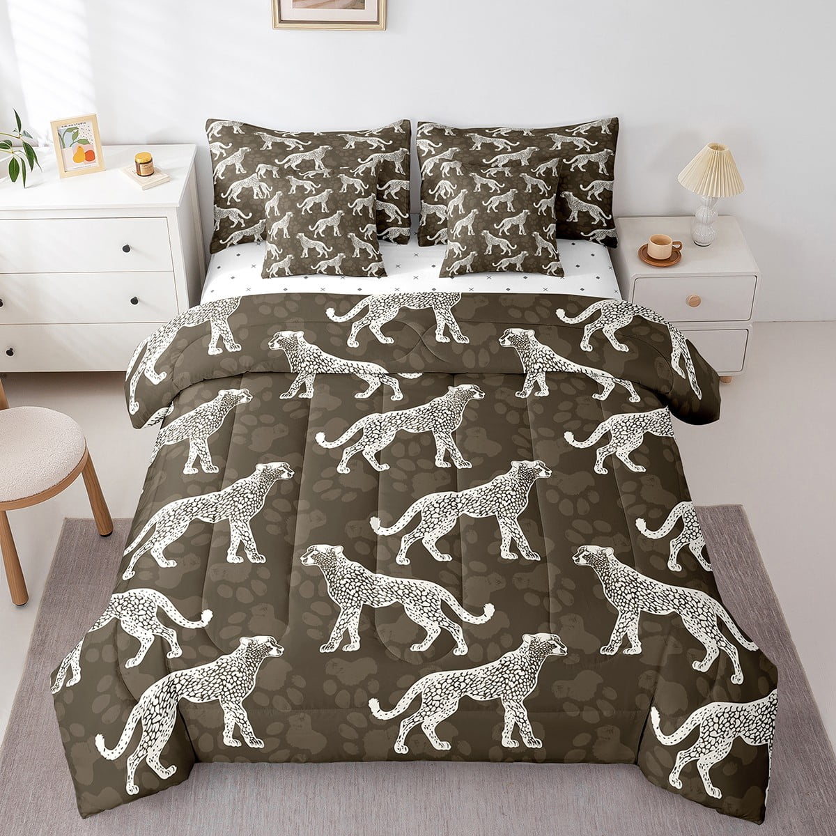 YST 7 Piece Bed in a Bag Twin Size Comforter Set for Kids Women Cheetah ...