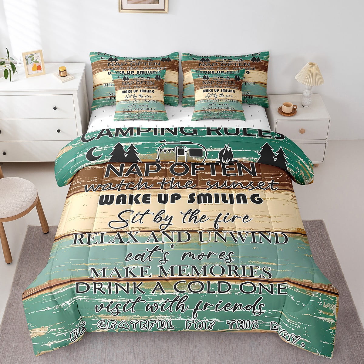 YST 7 Piece Bed in a Bag Twin Size Comforter Set Rustic Camping Bedding ...