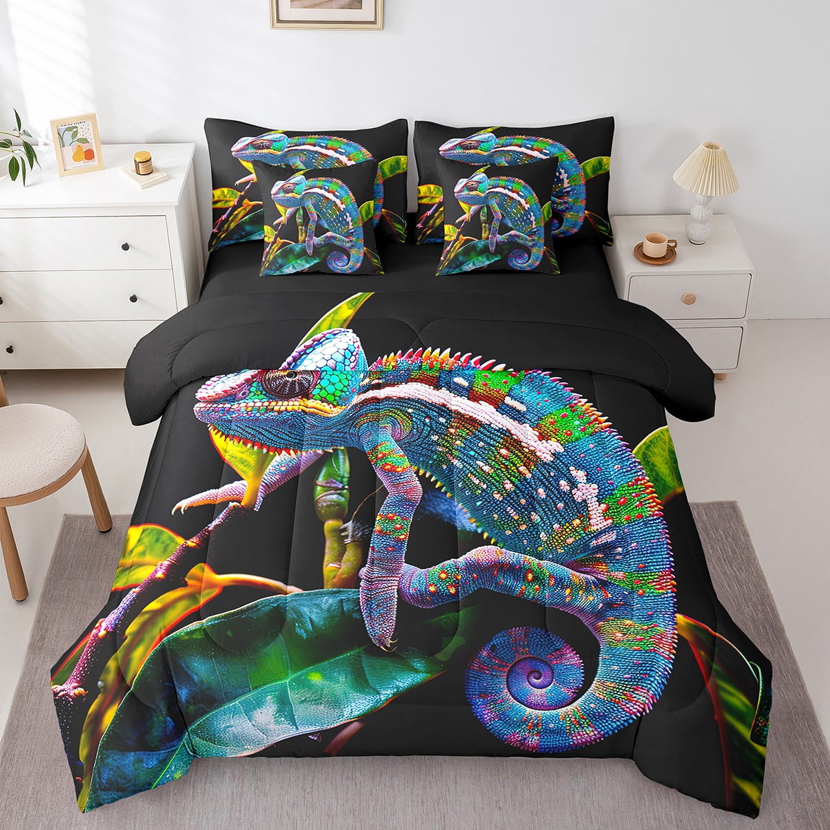 YST 7 Piece Chameleon Comforter Set Twin Colorful Lizard Bed In A Bag ...