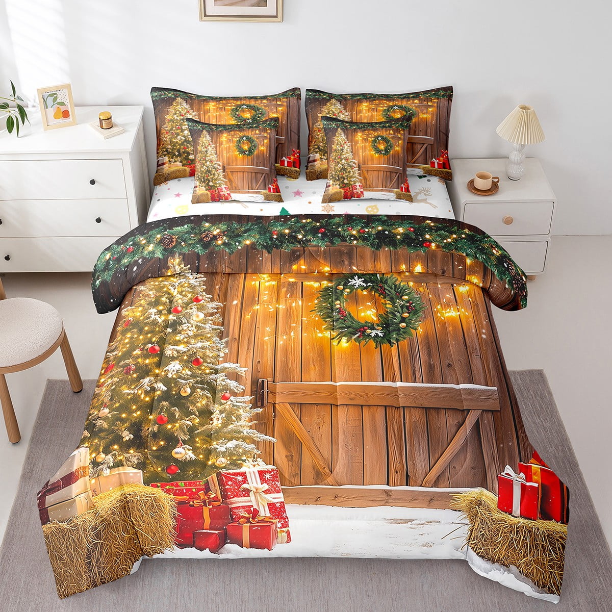 YST 7 Piece Christmas Tree Twin Bedding Set,Xmas Tree Decorations Bed ...