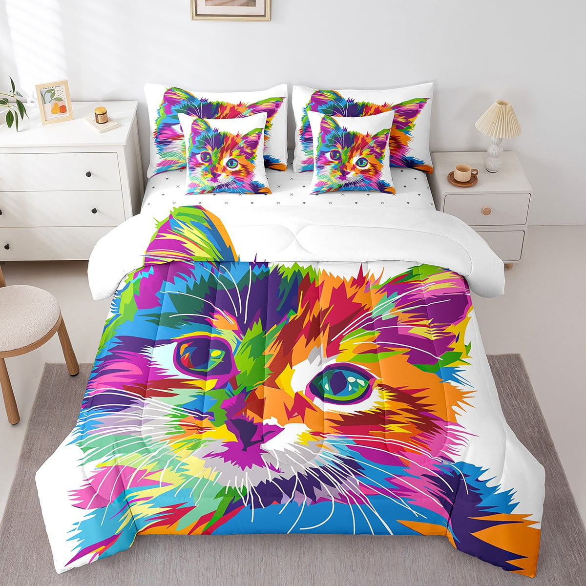 YST 7 Piece Cute Cat Bedding Set Twin Size Colorful Cat Print Bed In A ...