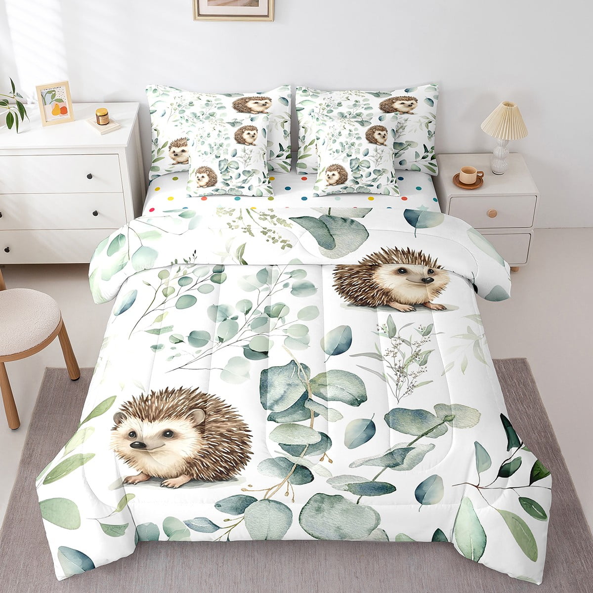 Erosebridal 7-Piece Cute Hedgehog Bedding Twin Green Eucalyptus ...