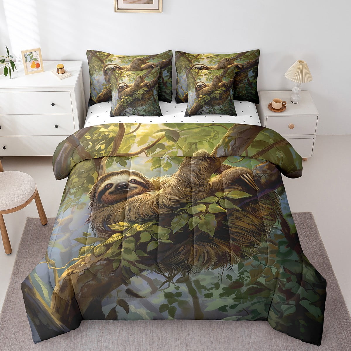 7-Piece Cute Sloth Bedding Full Size 3D Cartoon Sloth Comforter Set ...