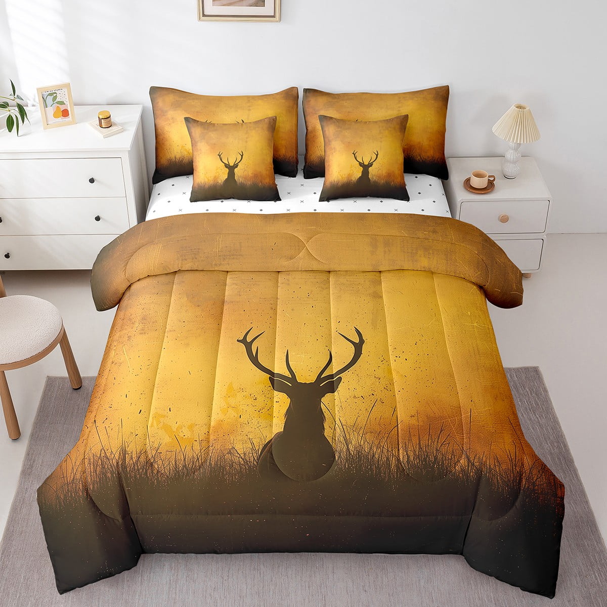 YST 7 Piece Deer Comforter Set King Rustic Cabin Deer Bed in a Bag ...