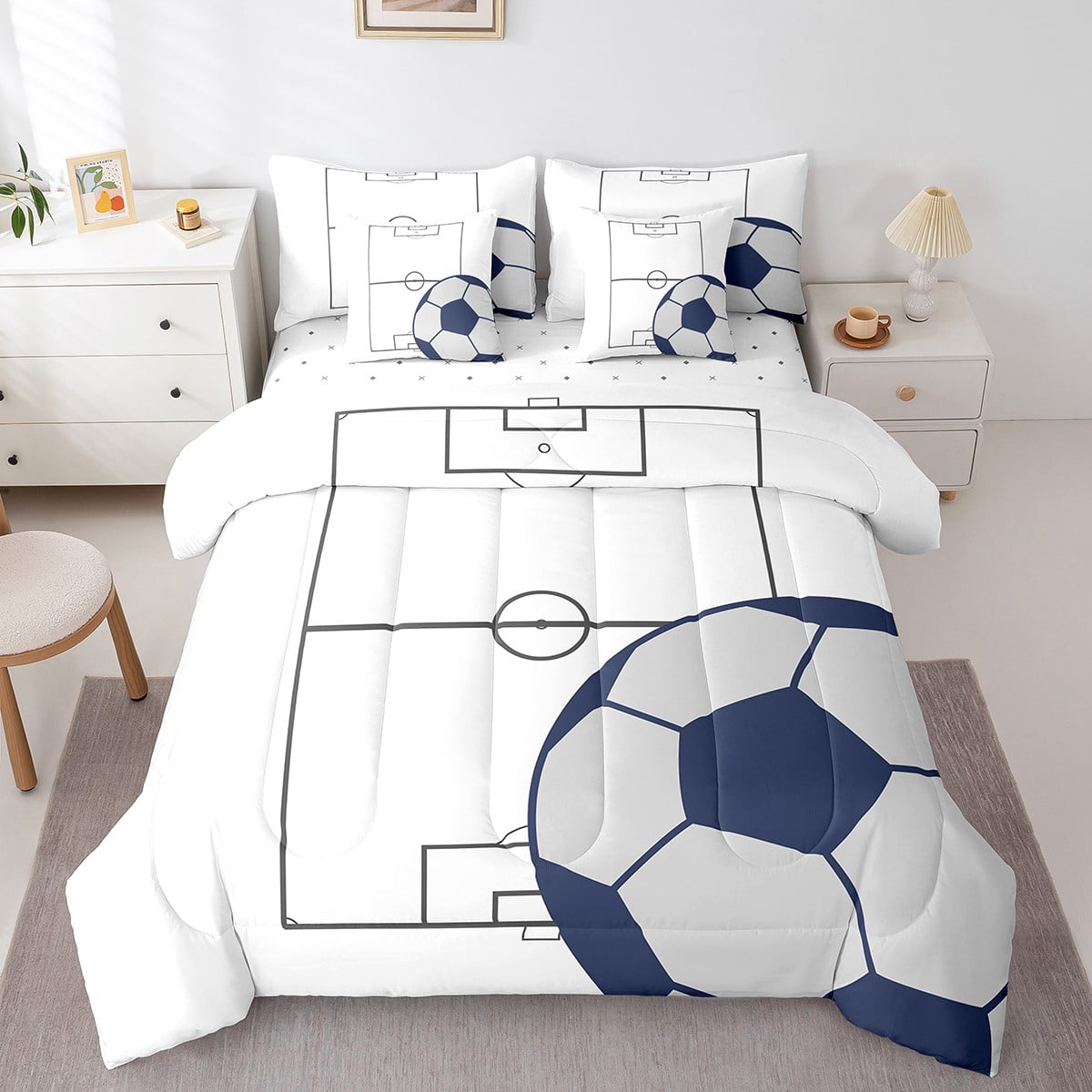 YST 7 Piece Football Queen Comforter Set for Boys Kids,White Blue ...