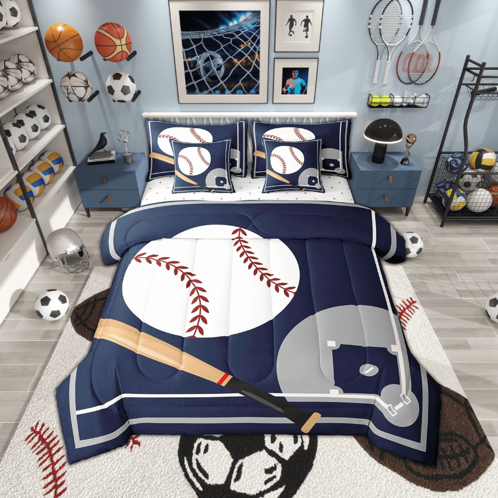 Erosebridal 7 Piece Full Baseball Bedding Sets,Sports Comforter Set ...