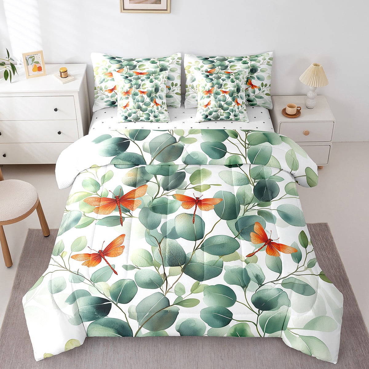7 Piece Green Eucalyptus Leaf Twin Bed in a Bag with Sheets,Botanical ...