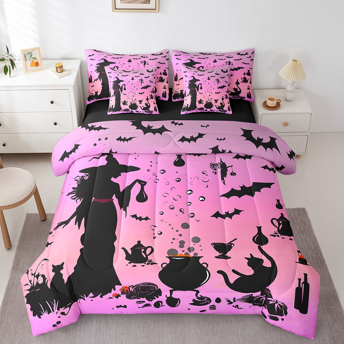 YST 7 Piece Halloween Spooky Bed In A Bag Twin Gothic Horror Witch ...