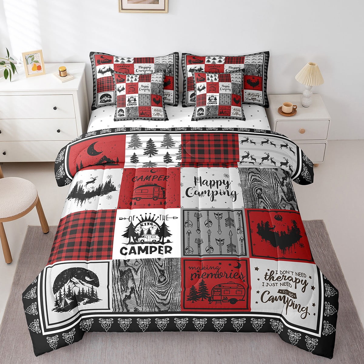 YST 7 Piece Happy Camping Bedding Set Twin for Kids Adults,Rv Camper ...