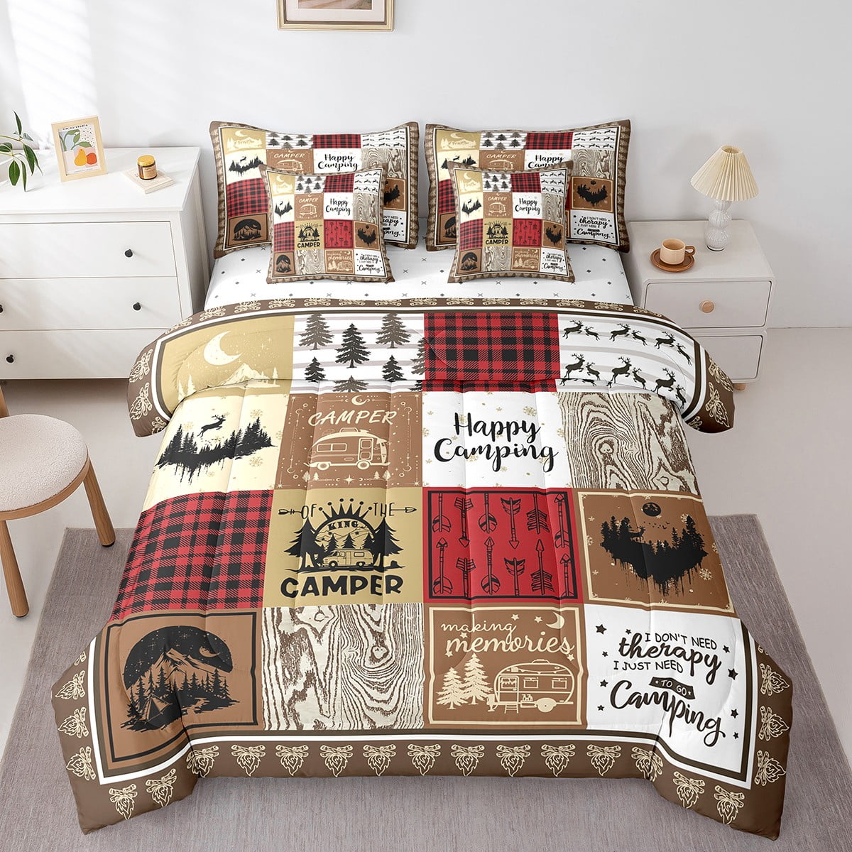 7 Piece Happy Camping Comforter Set King Adults,Rv Camper Bedding Set ...