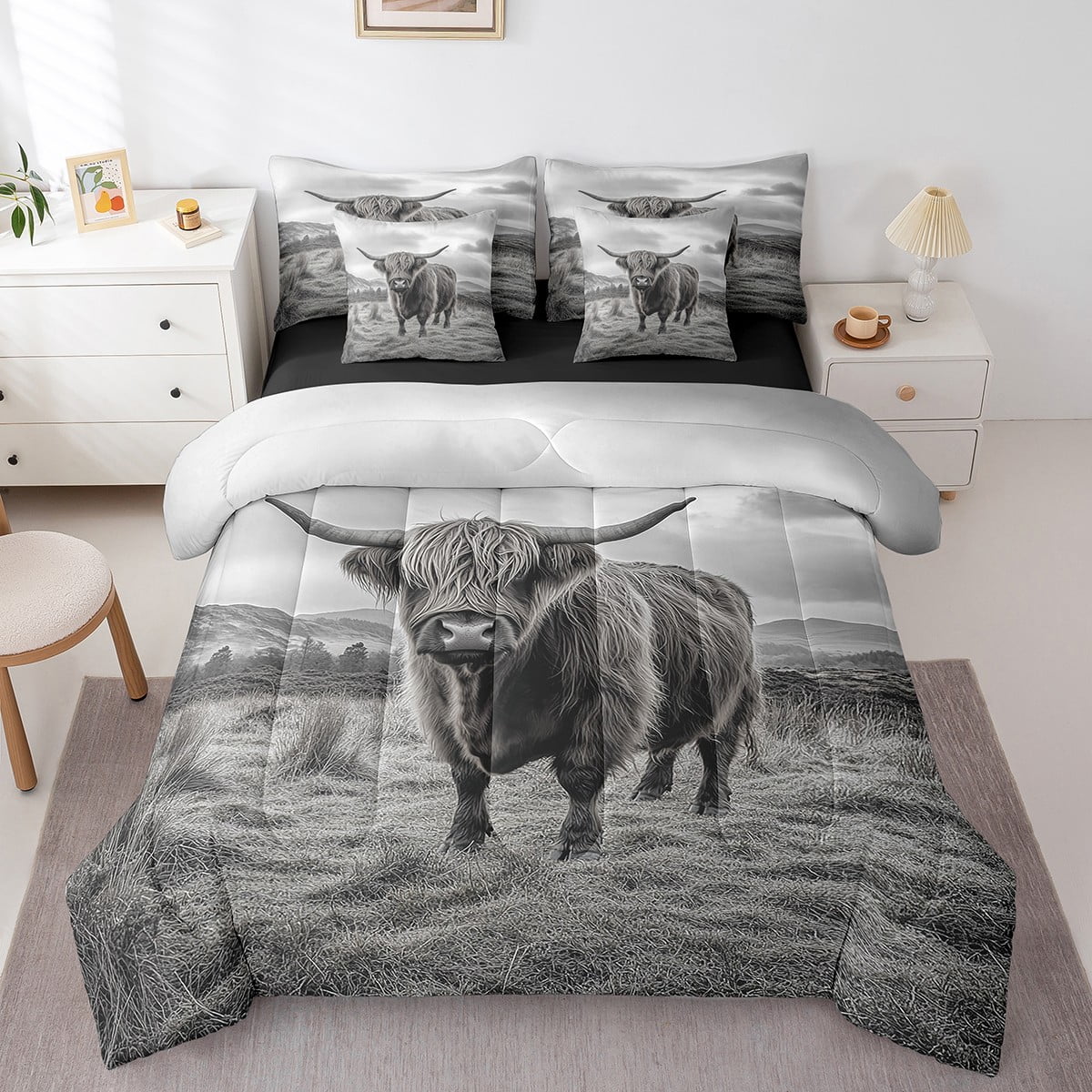 7 Piece Highland Cow Bed In A Bag King Bull Cattle Comforter Set,Western Cowboy Animal Bedding ...