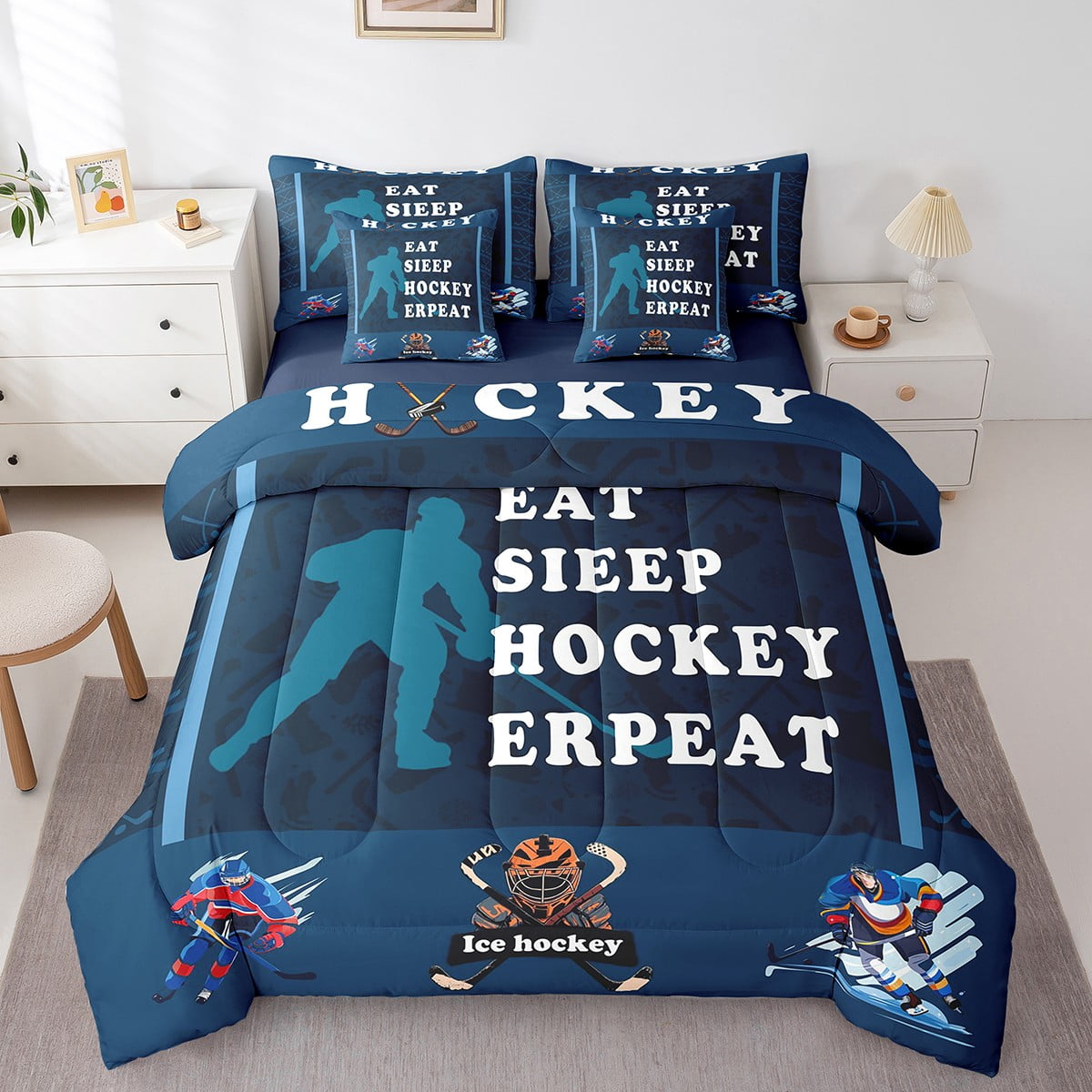 YST 7 Piece Hockey Comforter Set For Boys Full Ice Hockey Player ...