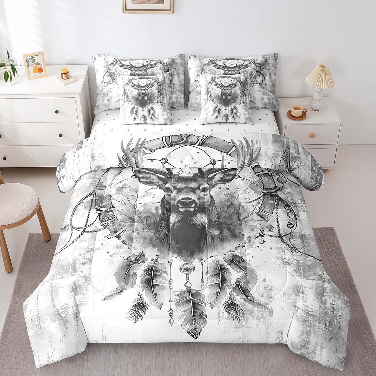 7-Piece Hunting Deer Moose Bedding Queen Size Jungle Animal Comforter ...