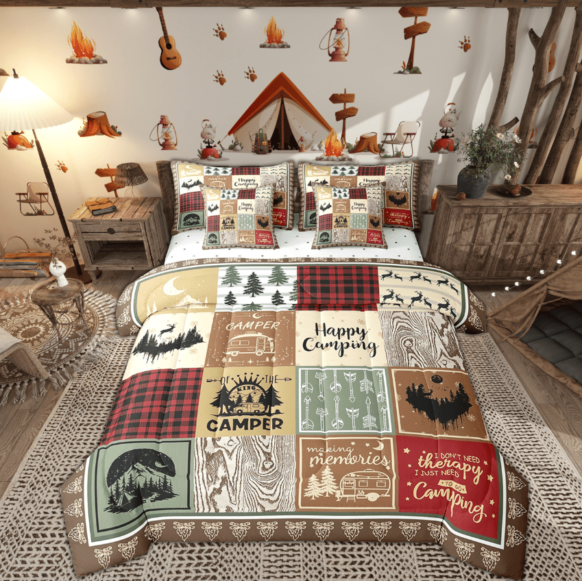 7 Piece Camping Full Comforter Set,Rustic Cabin Decor Rv Camper Bedding ...