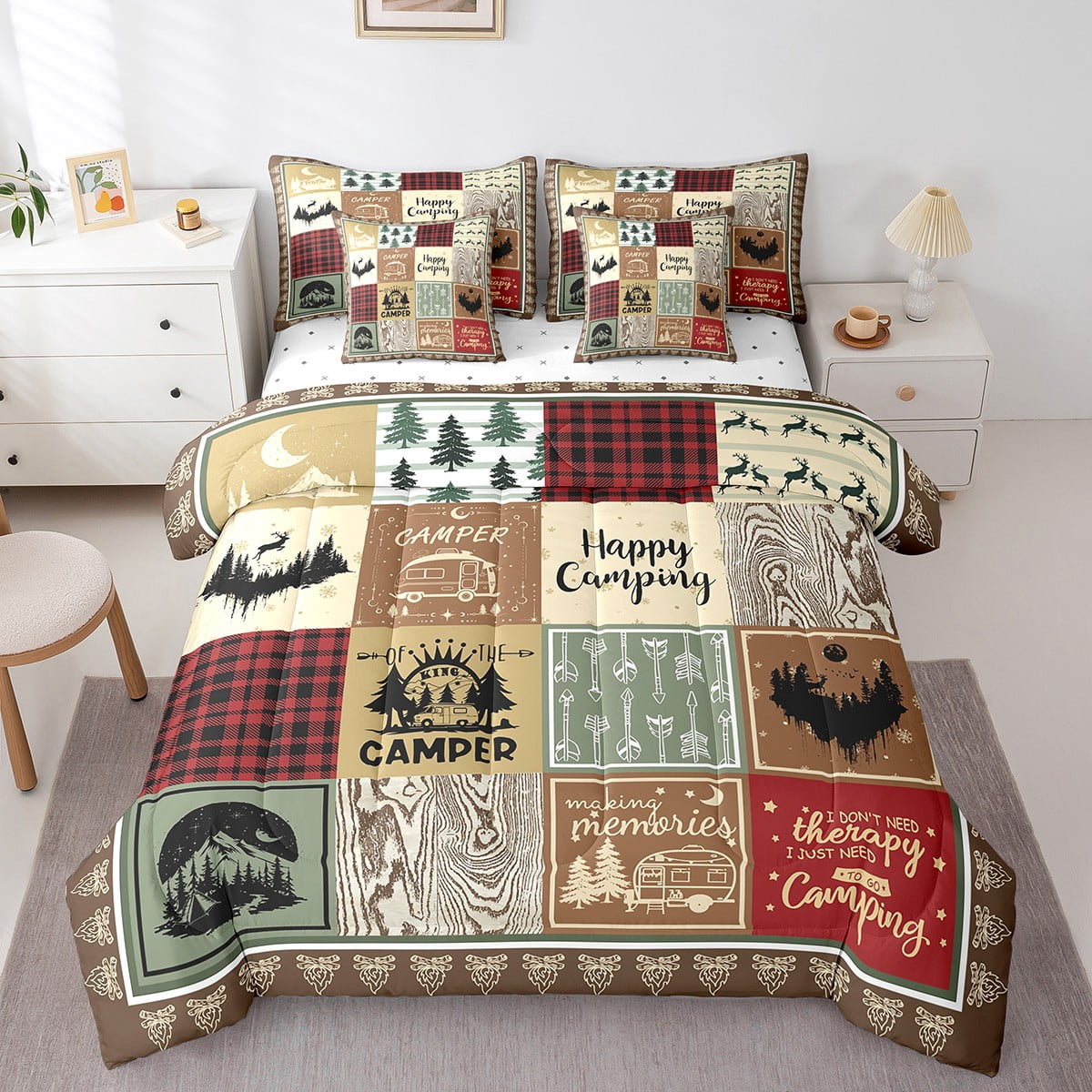 7 Piece Camping Full Comforter Set,Rustic Cabin Decor Rv Camper Bedding ...