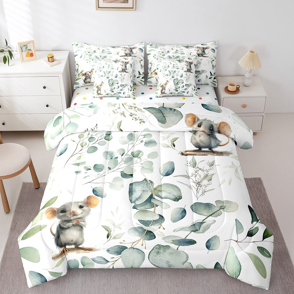 YST 7-Piece Kids Cute Animal Bedding Twin for Girls Boys Cartoon Mouse ...