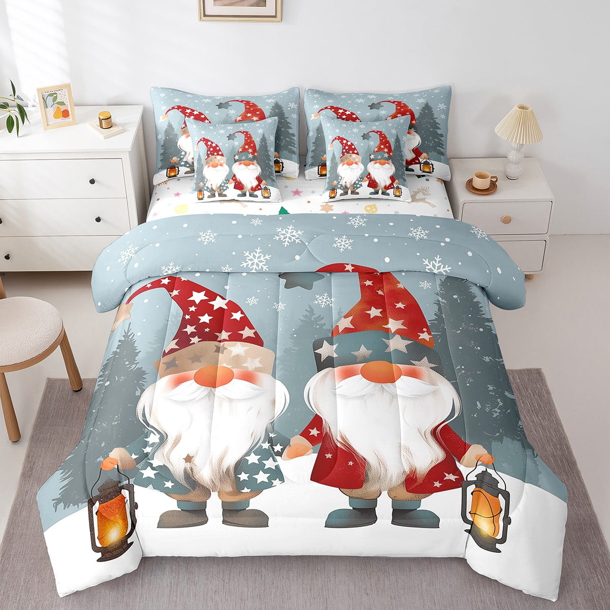 YST 7 Piece Kids Cute Xmas Gnome Comforter Set With Sheets Christmas ...