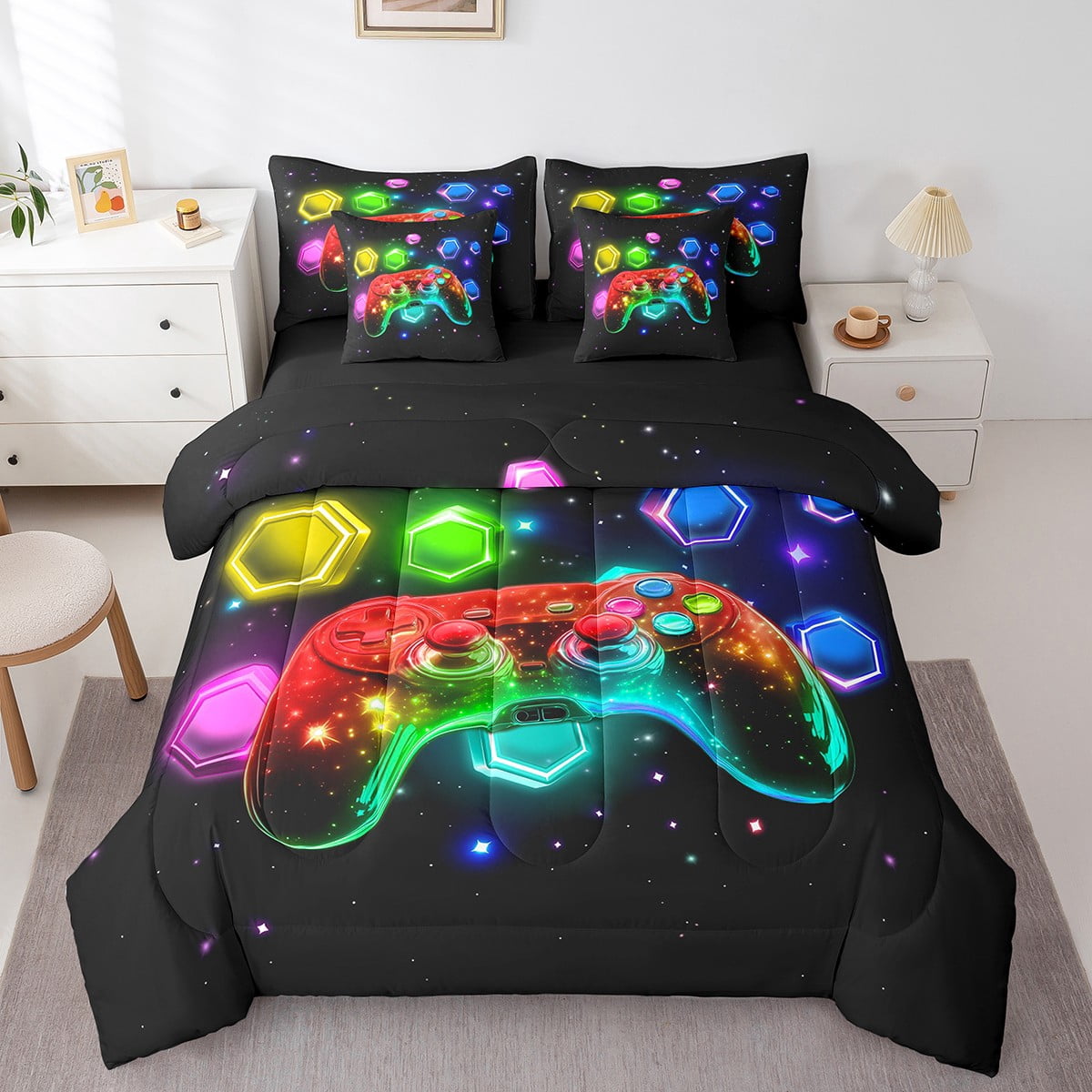 YST 7 Piece Kids Game Console Bed In A Bag,Orange Player Game Bedding ...