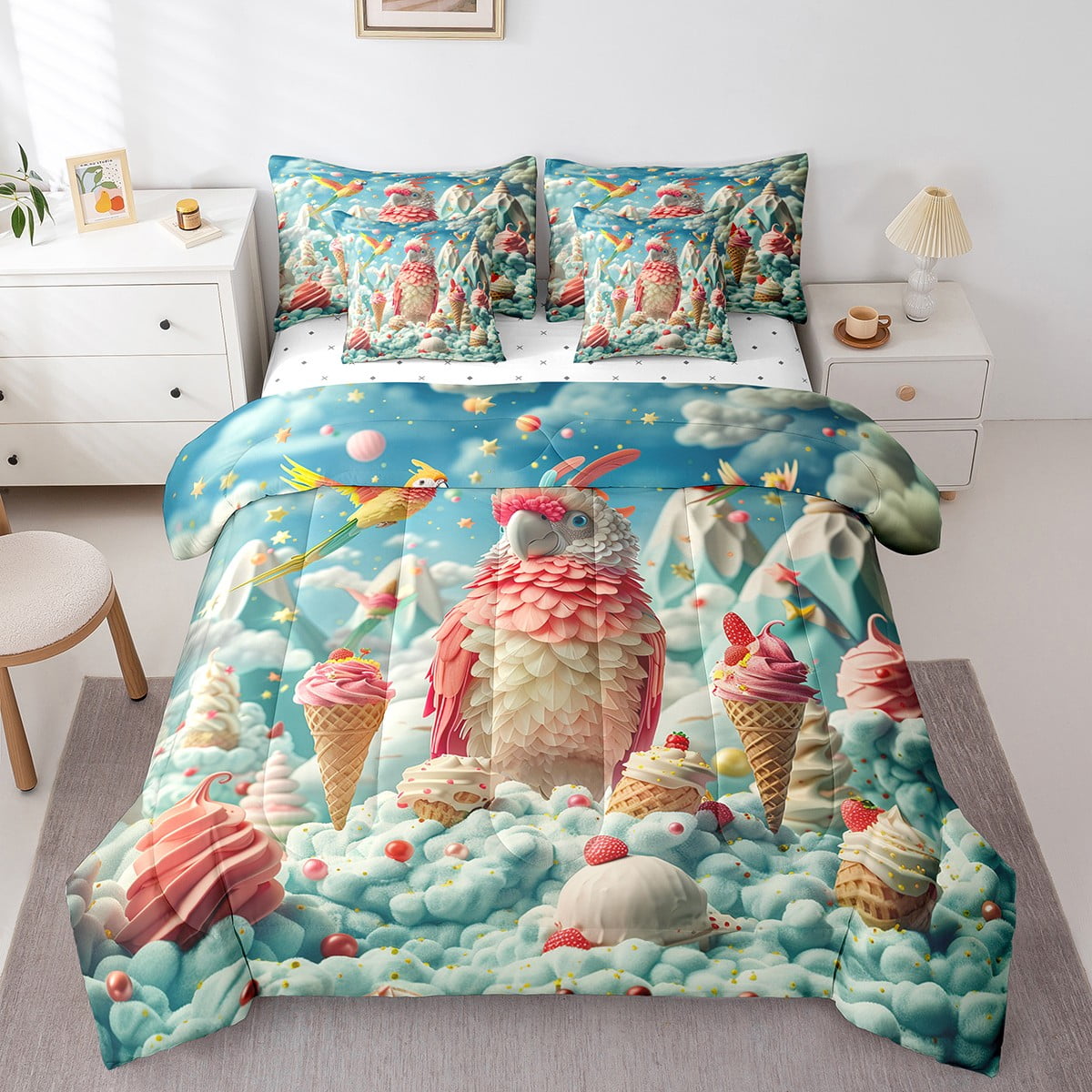 YST 7 Piece Kids Parrot Twin Comforter Set with Sheets,Ice Cream ...