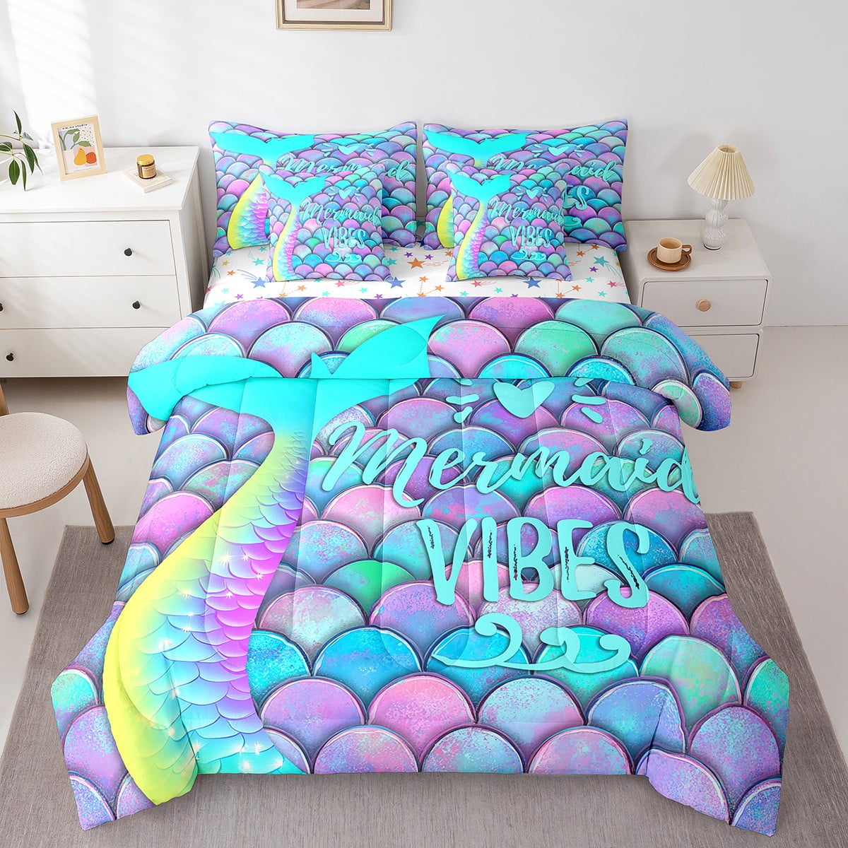 Erosebridal 7 Piece Mermaid Bedding Set Bed In A Bag Full Size, Mermaid ...