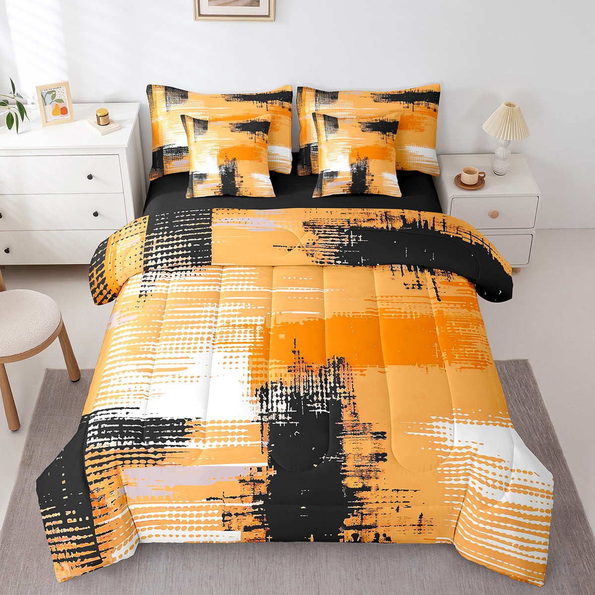 7-Piece Orange Ombre Bedding Twin Modern Abstract Art Comforter Set ...