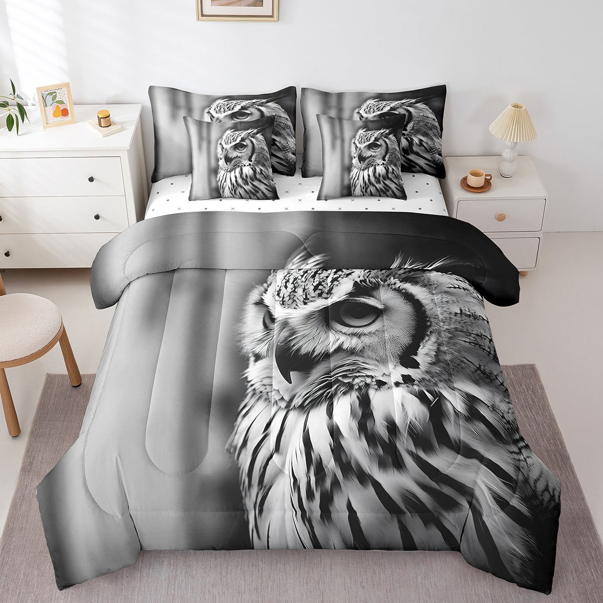 7-Piece Owl Animal Comforter Set King Size, Owl Bed in a Bag Bedroom ...