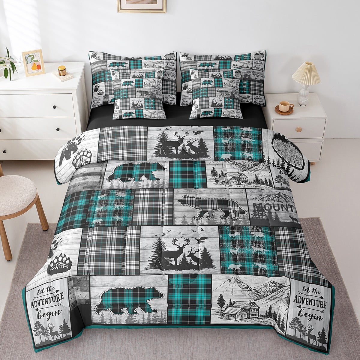 YST 7 Piece Rustic Farmhouse Bedding Sets Hunting Wolf Bear Deer Bed In ...