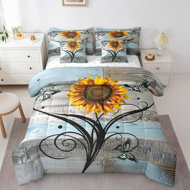 YST 7 Piece Rustic Sunflower Comforter Set Queen Size,Farmhouse ...
