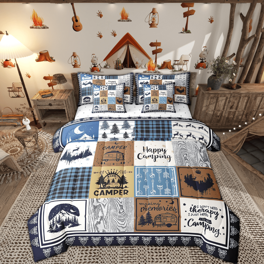 7 Piece Rv Camper Bedding Set Queen, Happy Camping Comforter Set with ...