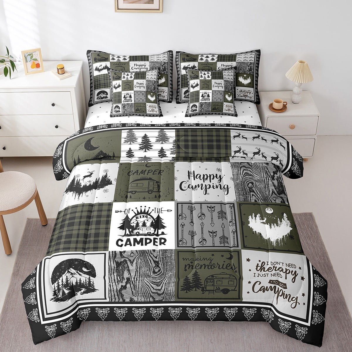 7 Piece Rv Camper Comforter Set Full Adults,Rustic Cabin Camping ...